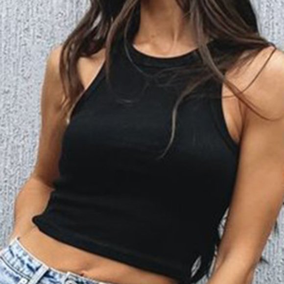 Tops | Black Fashion Bodycon Tight Ribbed Tank Top | Poshmark
